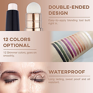 LOKFAR Eye-Shadow Stick Makeup Cosmetics Eye Brightener Stick, Rotatable Cream Eye Shadow Pencil, Glitter Shimmer Eyeshadow Stick with Soft Brush for Eye Makeup (02# Light Gold Shimmer)