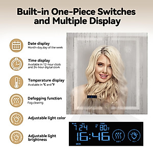 Bathlink Medicine Cabinet with Lights, Lighted Bathroom Medicine Cabinet with Mirror, 24"×26"×5", Built-in Outlet, Temperature&Time Display, Recessed&Surface Mount, Defog