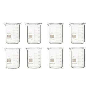 Labnique Borosilicate 3.3 Glass Griffin Beaker, Low Form with Printed Graduation, Double Boxed, 500ml (Pack of 8)