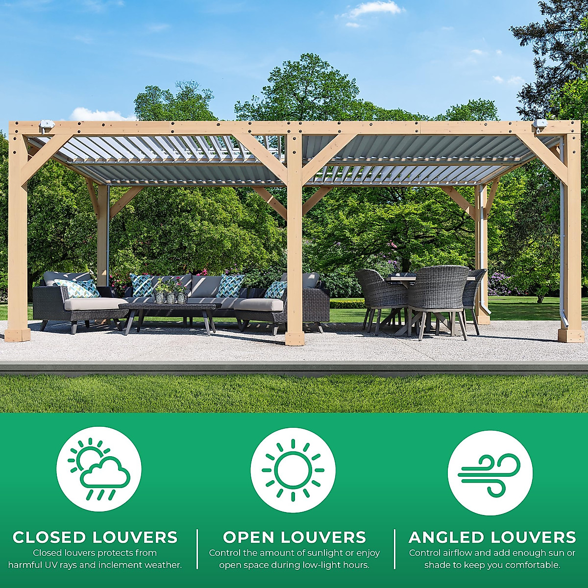 Yardistry 10 x 20 Meridian Wood Room with Louvered Roof