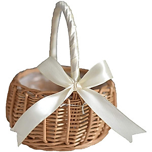 Woven Flower Basket Flower Girl Basket Wicker Basket Candy Gift Basket for Wedding Birthday Party Favor - Size S