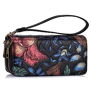 XEYOU Double Zipper Long Clutch Wallet Cellphone Wallet for Women with Removable Wristlet Strap for Credit Card, Cash, Coin, Bill