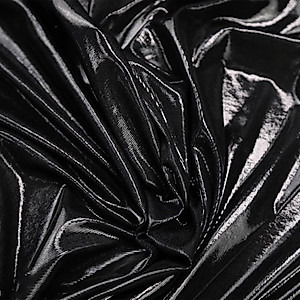 1 Yard Metallic Foil Stretch Fabric, 4 Way Stretch Spandex, Glitter Sewing Fabric by The Yard, Black Lame Fabric, 36”x59”, A20