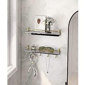Mazjoaru Floating Shelves Acrylic Bathroom Shelves Set of 2, 16inch Wall Shelves with Gold Metal Towel Hook, Storage Shelves for Bathroom Living Room Bedroom