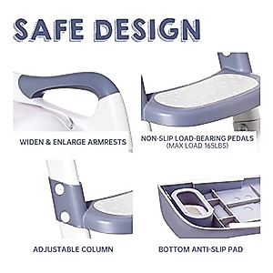 Potty Training Seat with Step Stool Ladder, Gentle Monster Toddler Potty Training Toilet for Kids Boys Girls Baby, Foldable & Comfortable Training Potty Chair Toilet for Child with Anti-Slip Pad(Grey)