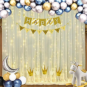10x10ft Iovry Tulle Backdrop Curtain with String Light for Baby Shower Birthday Party Wedding Arch Living Room Wrinkle Free Sheer Window Curtains Wall Decoration Background