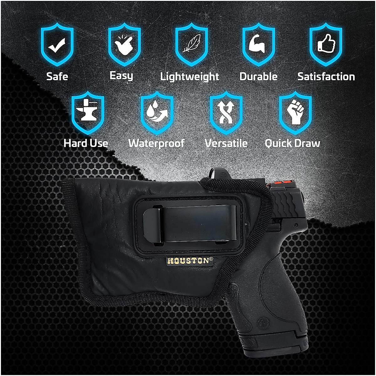 Houston Gun Holsters IWB Optical Gun Holster by Houston Eco Leather Concealed Carry Soft Material Black CHPO-57GL-LH CHPO-57GL-LH