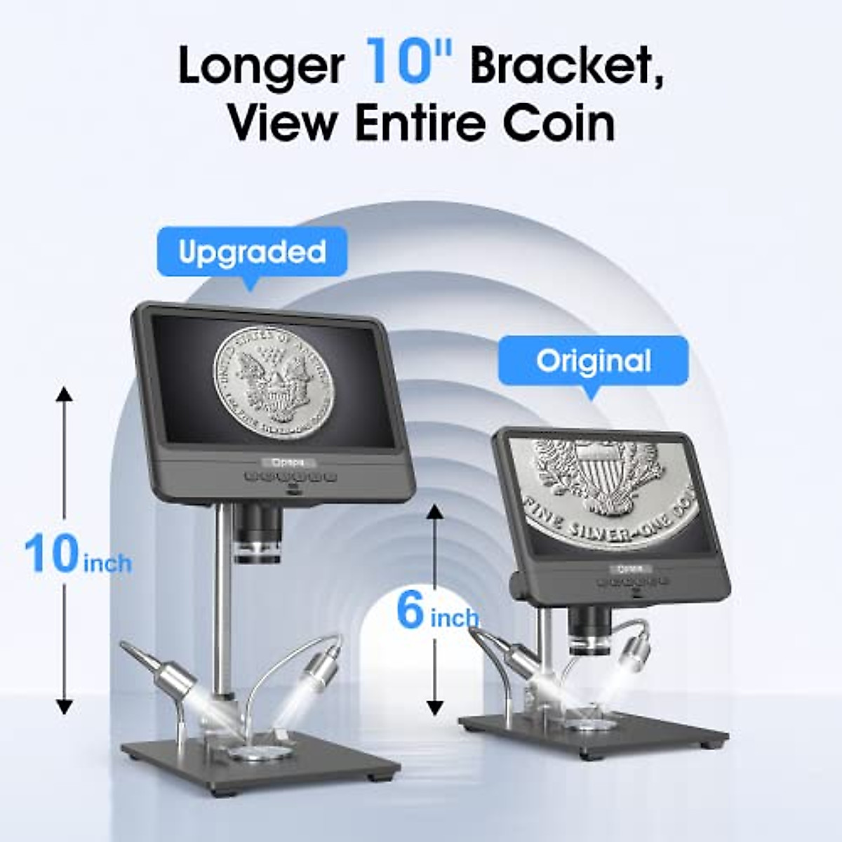 10 Inch Digital Microscope Stand OBR01, Universal Adjustable Base Stand Holder Desktop Support Bracket for Max 1.38" Diameter, Opqpq Aluminum Alloy Microscope Magnifier Loupe Bracket