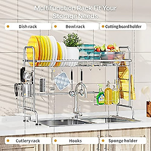 iSPECLE Over The Sink Dish Drying Rack Stainless Steel Dish Rack Above Sink Shelf Over Sink Drying Rack for Kitchen Counter, Silver