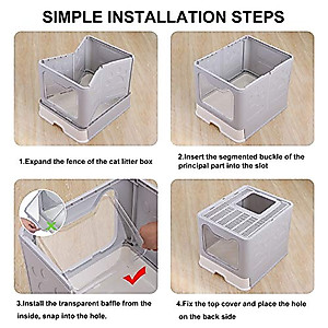 GENENIC Large Foldable Cat Litter Box Pan with Lid, Cat Potty ,Top Entry Type Anti-Splashing Cat Supplies with Pet Plastic Scoop(Grey)