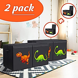 ANNKIE 2PCS Toy Box,Toy Box for Boys,Toy Chest for Kids,Collapsible Sturdy Toy Storage with Lid & Handles,Toy Organizers and Storage for Nursery,Playroom(Dinosaur) 26.8" x 13.8" x 16"