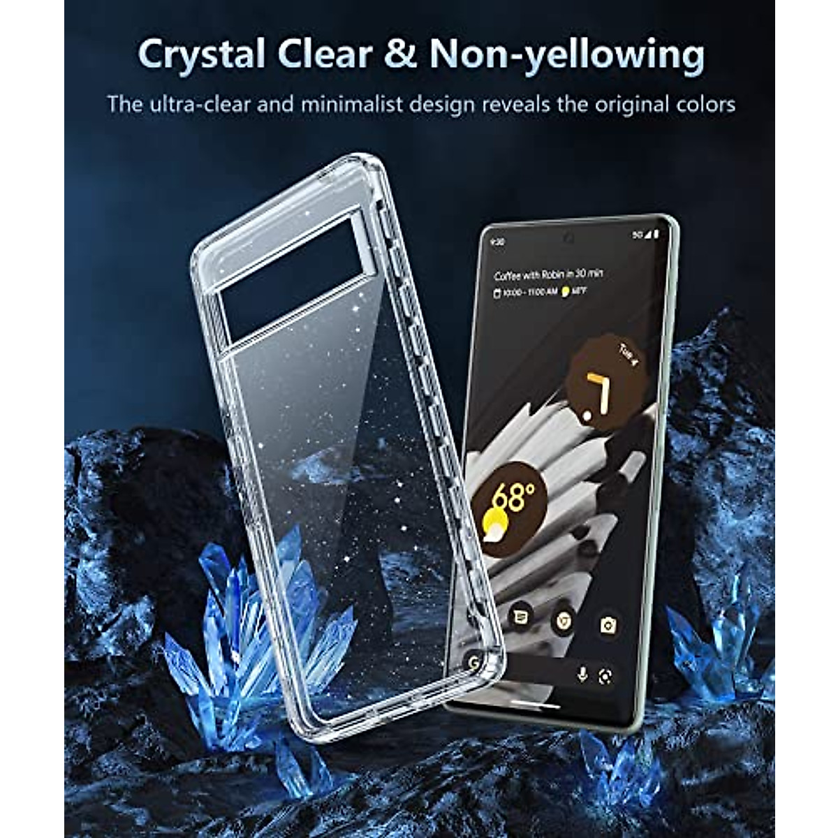 PUJUE for Google Pixel 7-Pro Clear Case: Pixel 7 Pro Dual Shockproof Protective Cell Case | Anti-Yellowing Silicone TPU | Full Protection Slim Bling | Clear Bumper Rubber Cell Phone Cover