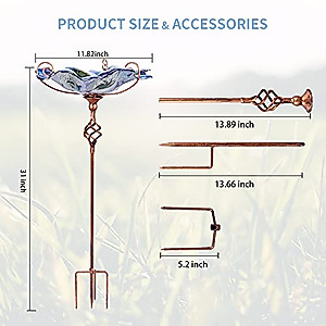 VCUTEKA Glass Bird Bath Outdoor BirdBath Bird Feeder with Metal Stake Garden Decor