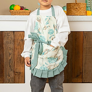 NEOVIVA Kitchen Apron for Kids with Pockets in Daily Play Kitchen, Double-layered Toddler Girls Apron for Cooking, Baking and Gardening, Style Kathy, Floral Hydrangea Clear Aqua
