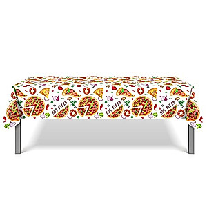 CC HOME 1 Pack Pizza Party Plastic Tablecloth 54 x 87 Inch Long Rectangular Table Cover for Buffet,Birthday Party Holiday Dinner,Picnic or Tablecloth for Kitchen Event Use