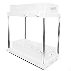 Fancy Pantry Housewares 2 Tier Sliding Pull Out Under Sink and Cabinet Organizer For Kitchen and Bathroom Storage (White and Stainless Steel), FPH1V1
