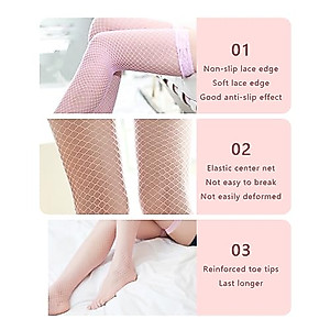 LSJNHMJY 2PCS Pink Fishnet Stockings Ultra-Thin Breathable Mesh Sexy Underwear With Lace Transparent Temptation Non-Slip Stockings Mesh