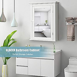 GLACER Bathroom Mirror Cabinet, Wall Mounted Storage Cabinet with Mirror Door and Adjustable Shelf, Mirrored Medicine Cabinet for Bathroom, Living Room, Cloakroom, 22 x 6 x 27.5 inches (White)