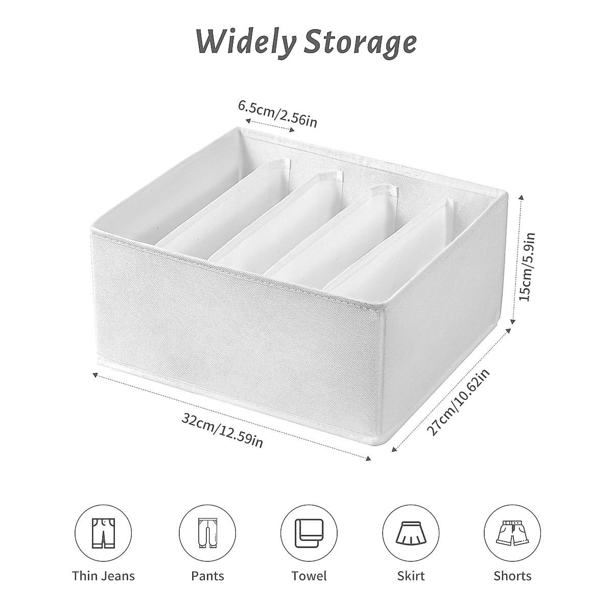 Coorganisers 4 Packs Jeans Drawer Organizers for Clothing,5 Grids Compartment Wardrobe clothes organizer,Fabric Washable Closet Organizers and Storage Bins for Jeans,Pants,Bra,Legging,t-shirt-White