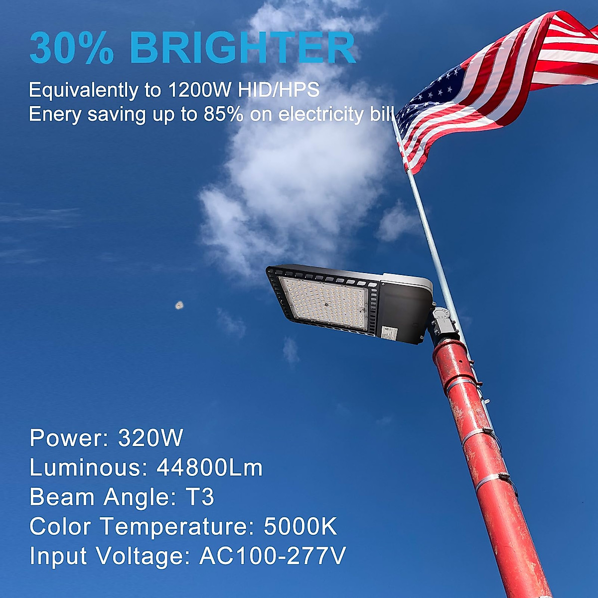 320W LED Parking Lot Lighting 44800LM 5000K LED Pole Lights Outdoor with Slipfitter Mount, Dusk to Dawn LED Street Light for Commerical Parking Lot-2Pack