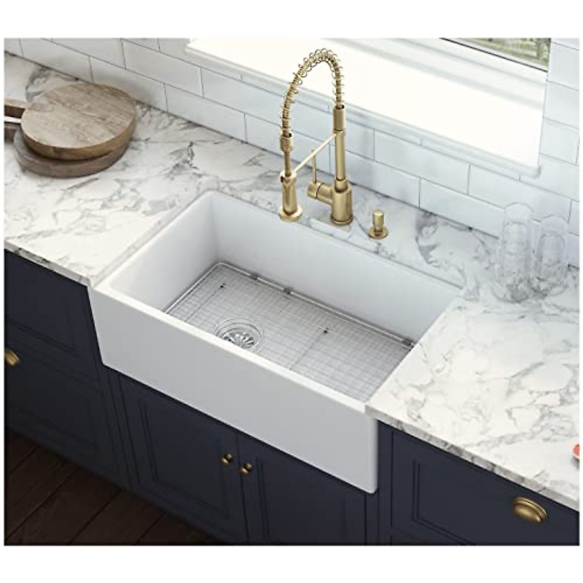 Ruvati 30-inch Fireclay Farmhouse Offset Drain Kitchen Sink Single Bowl White - Left Drain - RVL2018WL