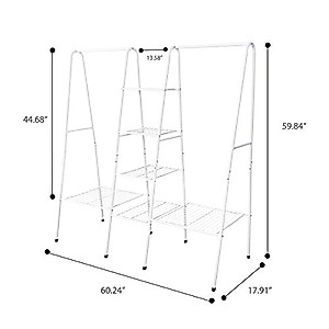 Albearing Metal Garment Rack Clothes Rack with Top Rod and Lower Storage Shelf Clothes Rack (White)