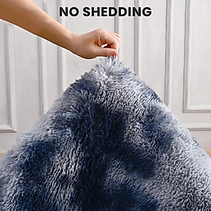 Terrug Fluffy Area Rugs for Living Room Bedroom, 5x8 Feet Tie-Dyed Blue Grey Shag Large Rug Fuzzy Throw Carpet, Anti-Skid Modern Indoor Shaggy Rug for Boy Girls Kids Nursery Room Dorm Home Decor