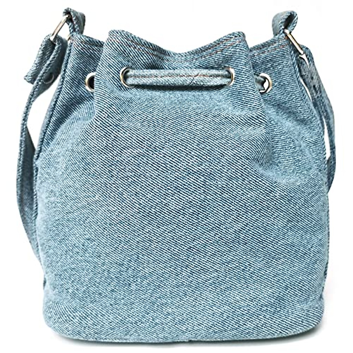 Bijoux De Ja Upcycling Blue Denim Jeans Small Drawstring Crossbody Bag Bucket Pouch Sac Shoulder Handbag Purse