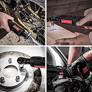 Eastvolt 12V Cordless Electric Ratchet Wrench Set, 3/8 Inch 35 Ft-lbs Power Wrench Tool Kit with Fast Charger, 2.0Ah Lithium-Ion Battery, 7-Pieces 3/8 Inch Metric Sockets and 1/4" Adaptor, Black + Red