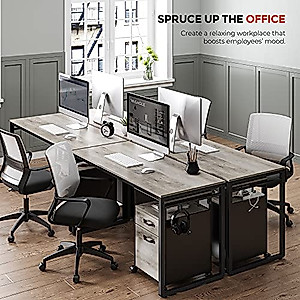 VASAGLE ALINRU Computer Desk, Office Desk with 8 Hooks, for Study, Home Office, Easy Assembly, Industrial Design, 47.2 x 23.6 x 29.5 Inches, Greige and Black ULWD058B02