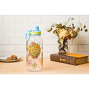 Silver Buffalo Disney Pixar Up House and Balloons Twist Spout Plastic Water Bottle with Stickers You Stick Yourself, 32 Ounces