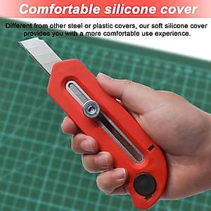 Heavy-duty Utility Knife with Comfortable Silicone Cover, Stainless Steel Retractable Box Cutter, Ergonomic Grip Handle, Quick Change Blade Snap off Cutter Knife with 10 Extra SK5 18mm Wide Blades