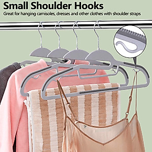 SUPER DEAL 50 Pack Coat Hangers, Heavy-Duty Plastic Suit Hangers, S-Shaped Opening Non Slip Slim Clothes Hangers with Lateral Hooks and Rubber Pads 360 Degree Swivel Hook Space Saving, Grey