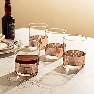 MyGift Whiskey Glasses Set of 4, Cocktail Mixed Drink Beverage Tumbler Drinkware with Copper Plating Bottom Rim