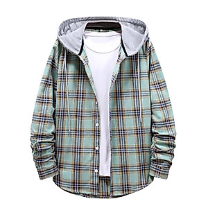 QWENTMTNTY Mens Flannel Shirt Green Plaid Shirt Men Hoodies for Men Mens Shacket Men's+Flannel+Shirts