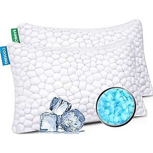 Cooling Bed Pillows for Sleeping 2 Pack Shredded Memory Foam Pillows Adjustable Cool Pillow for Side Back Stomach Sleepers Luxury Gel Pillows King Size Set of 2 with Washable Removable Cover