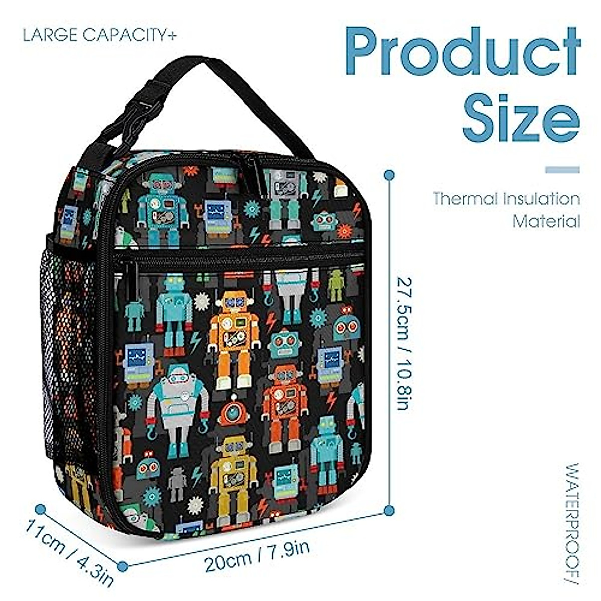 oallpu 3PCS Cartoon Robots Backpack, Cool Shoulders Backpack Lightweight Durable Vintage Robots Laptop Bag, 17 Inch Daypack with Multiple Pockets(Vintage Robots)