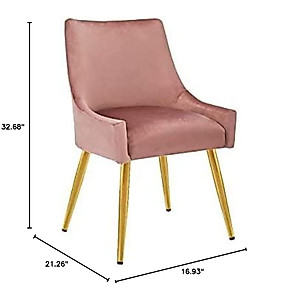 CangLong Velvet Upholstered Dining Chair for Dining Room Accent Leisure Side with Metal Legs, Pink