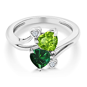Gem Stone King 925 Sterling Silver Green Peridot Green Nano Emerald Ring For Women | 1.54 Cttw | Heart Shape 6MM | Gemstone August Birthstone | Available In Size 5, 6, 7, 8, 9