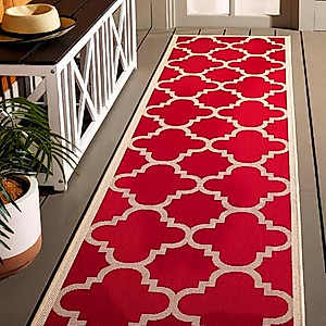 SAFAVIEH Courtyard Collection 2'3' x 12' Red CY6243 Moroccan Trellis Indoor/ Outdoor Patio Backyard Mudroom Runner Rug