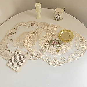 2Pack Retro Lace Placemats, French Crochet Doilies, Handmade Embroidered Table Mats, 12x16-in Beige Place Mats Cup Mat