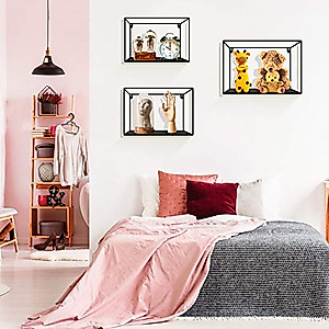 Metal Floating Shelves,Modern Metal Wire Frame Shadow Boxes, Decorative Wire Cube Floating Shelves,Set of 3, Black