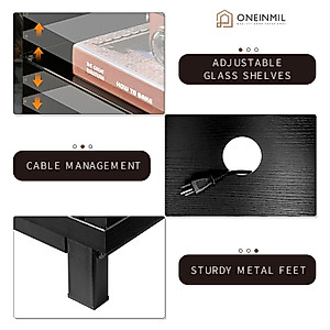 oneinmil 68 Inch Modern Fireplace TV Stand for TV up to 78 Inch for Living Room, TV Cabinet with 3D Electric Fireplace, Wood Storage TV Console, Media Entertainment Center with Cable Holes，Black