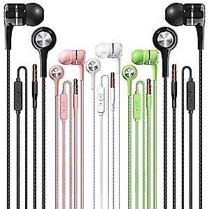 LWZCAM Earbuds Earphones with Microphone,5pack Ear Buds Wired Headphones,Noise Islating Earbuds,Fits 3.5mm Interface for iPad,iPod,Mp3 Players,Android and iOS Smartphones(Black+Pink+White+Green)