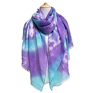 GERINLY Lavender Color Tie Dye Scarf Aesthetic Active Neck Wrap Fashion Shoulder Shawl Natural Hijabs for Vacation (Purple Turquoise)