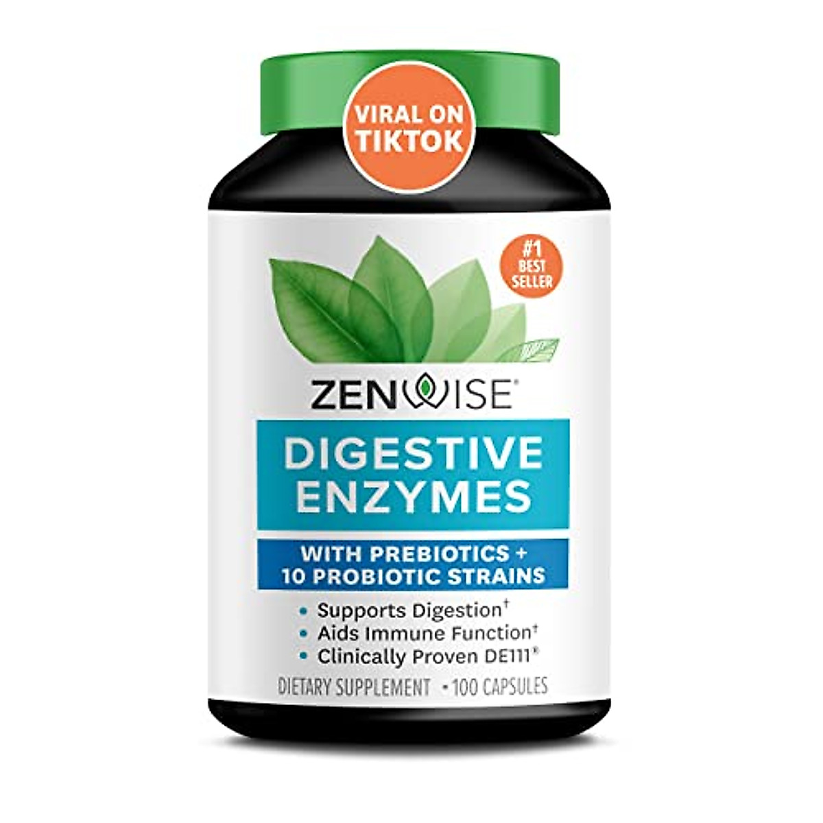 Zenwise Probiotic Digestive Multi Enzymes, Probiotics for Digestive Health, Bloating Relief for Women and Men, Enzymes for Digestion with Prebiotics and Probiotics for Gut Health - 100 Count