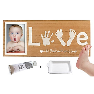 Baby Footprint & Handprint Photo Frame Kit | Capture Unforgettable Moments! Includes White Paint and Paint Tray | Newborn Keepsake Frame | Hand & Foot Impression (17 x 7 Inches