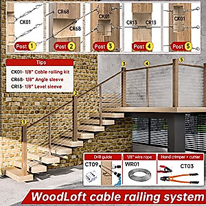 Muzata 20Set 1/8" Cable Railing Kit Hardware Heavy Duty Turnbuckle M5 Eye to Eye for Wood Post Wire Rope Stainless Steel Angle Adjustable WoodLoft System Deck Stair 20 Cable Lines CK01,CA4 CA5