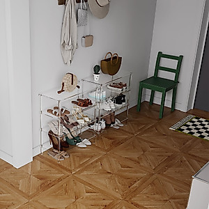 Aquiver 4-Tier Acrylic Shoe Rack - Shoe Rack Organizer - Modern Shoe Storage Shelf, Holds 12-16 Pairs of Shoes for Entryway, Closet - 25.6'' L x 11.8'' W x 28.3'' H, Clear, Easy Assembly & Clean