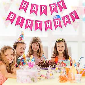 JANSONG HAPPY BIRTHDAY Banner，Rose Pink With White Letters Banner，Swallowtail Design Hanging Signs Birthday Party Supplies for Girls Birthday Party Birthday Decorations